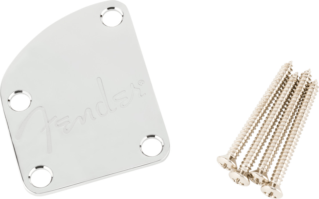 Countoured Heel Neck Plate w/Spaghetti Logo, Chrome – Fender